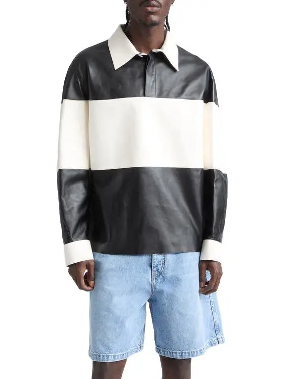 Givenchy Bicolor Long Sleeve Leather Polo - Black/ivory