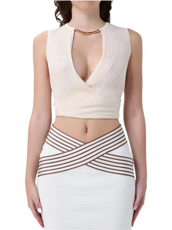 Elisabetta Franchi Ribbed Wrap Knitted Top - Multicolor