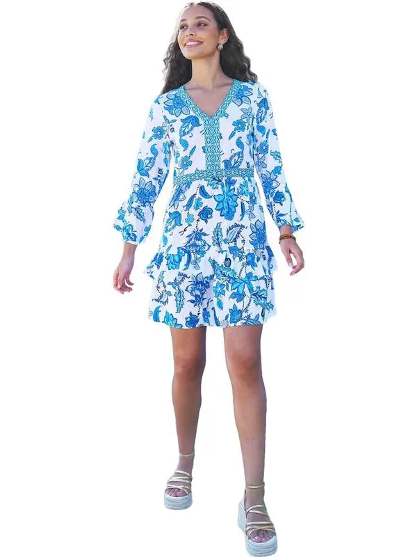 YUMI Floral Beach Tunic Dress - Blue
