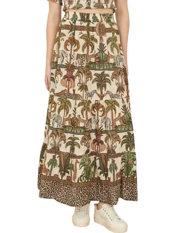 YUMI Cotton Voile Safari Print Midi Skirt - Multi