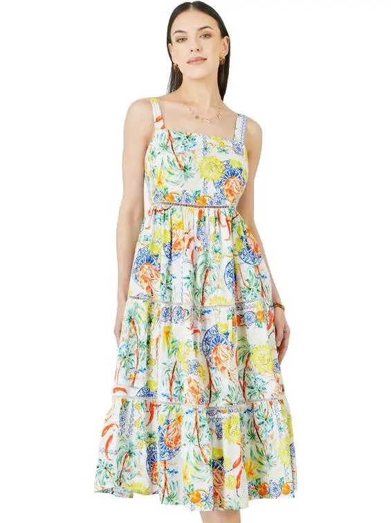 YUMI Print Cotton Midi Sun Dress - Multi