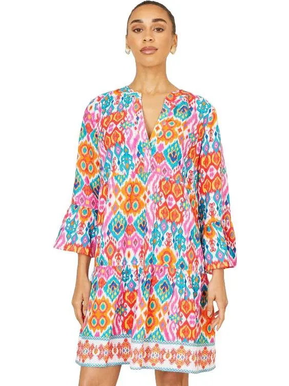 YUMI Ikat Print Beach Tunic Dress - Multi