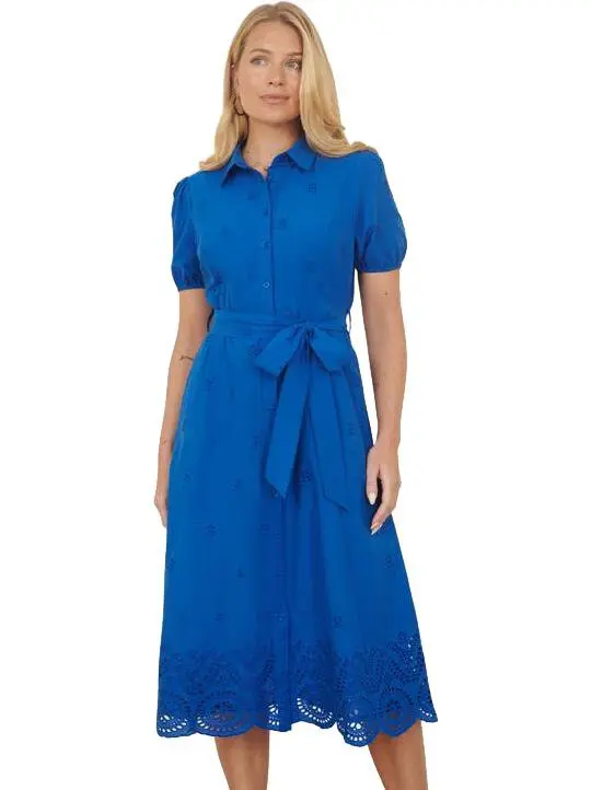 YUMI Cotton Shirt Midi Dress - Blue