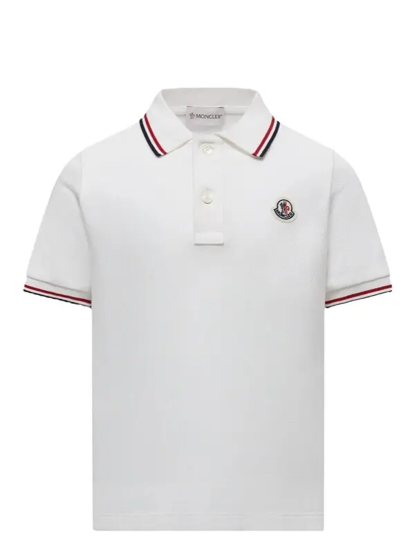 Moncler Tricolor Trim Cotton Piquet Polo Shirt - White