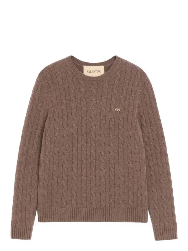 Valentino Garavani Cable-knit Vlogo Cashmere Pullover - Brown