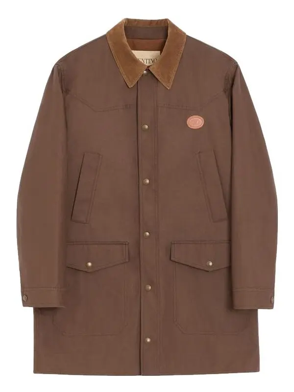 Valentino Garavani Waxed Cotton Coat With Vlogo Patch - Brown/camel