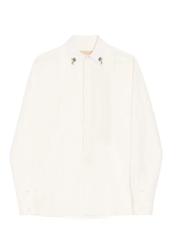 Valentino Garavani Cotton Poplin Shirt With Pleated Plastron And Embroidery On The Collar - White