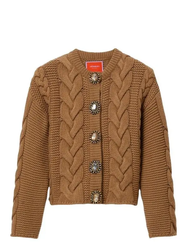 La DoubleJ Portrait Cable Knit Cardigan - Brown