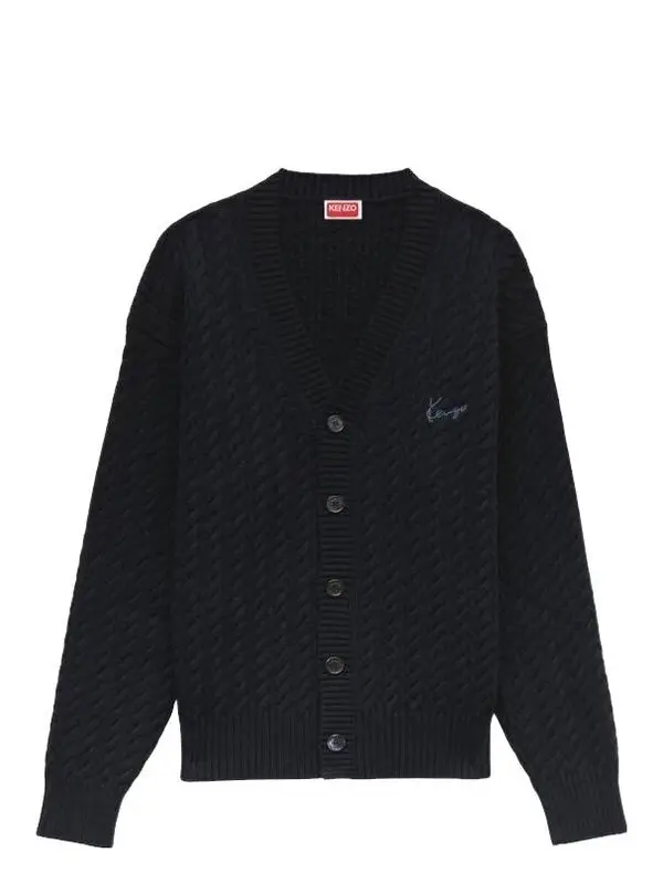 Kenzo Signature Cable Knit V-neck Cardigan - Black