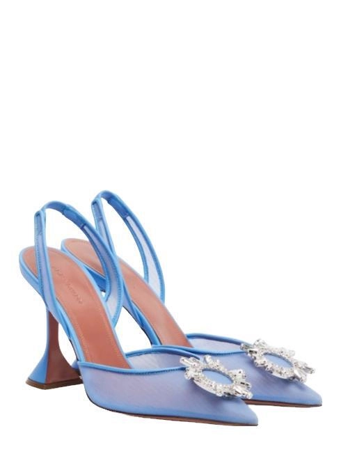 Amina Muaddi Crystal Embellished Pointed-toe Slingback Pumps - Blue
