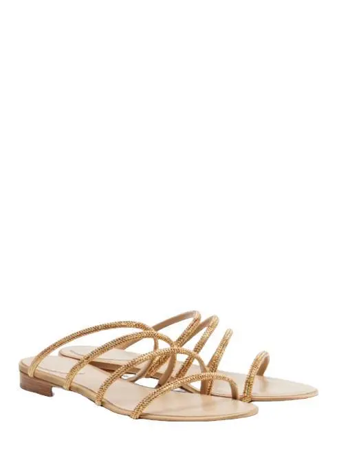 Rene Caovilla Crystal Embellished Flat Sandals - Nude