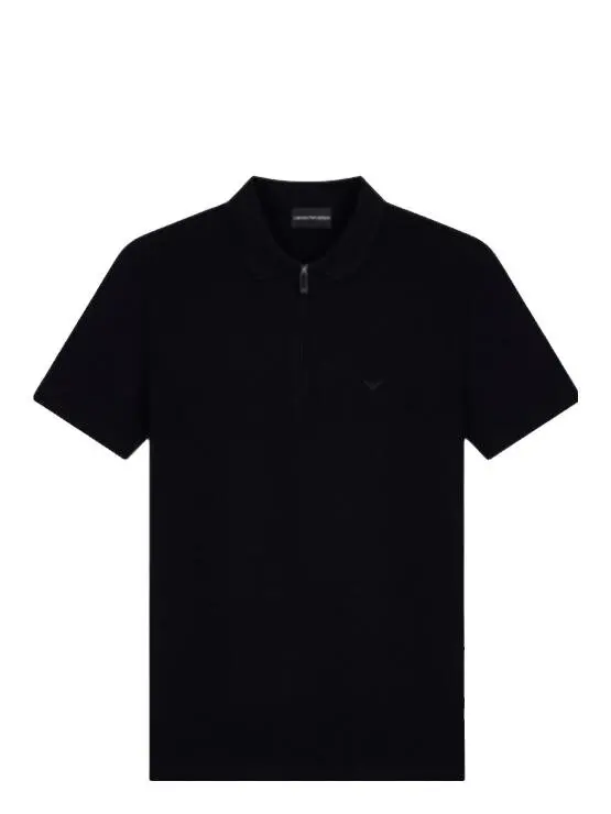 Emporio Armani Zip-fastening Logo-patch Polo Shirt - Black