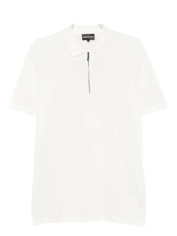 Emporio Armani Quarter-zip Logo-patch Polo Shirt - White
