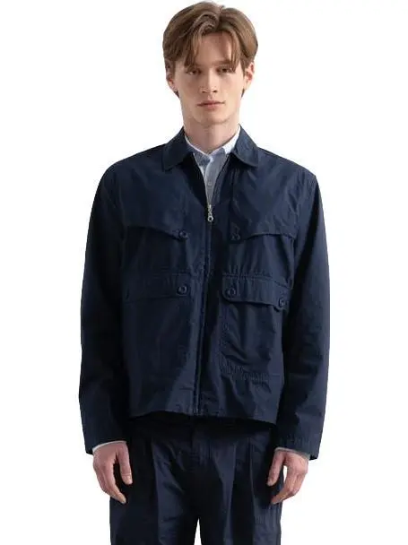 EDMMOND STUDIOS Long Sleeve Utility Zip Jacket - Plain Navy