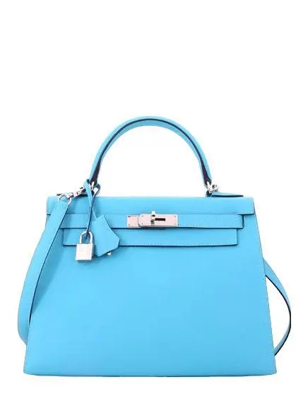 Hermès Kelly Handbag Epsom With Palladium Hardware 28 - Blue