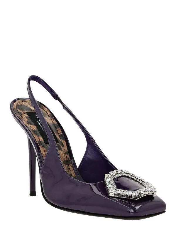 Philipp Plein Patent Leather Crystal Embellished Slingback Heels - Purple