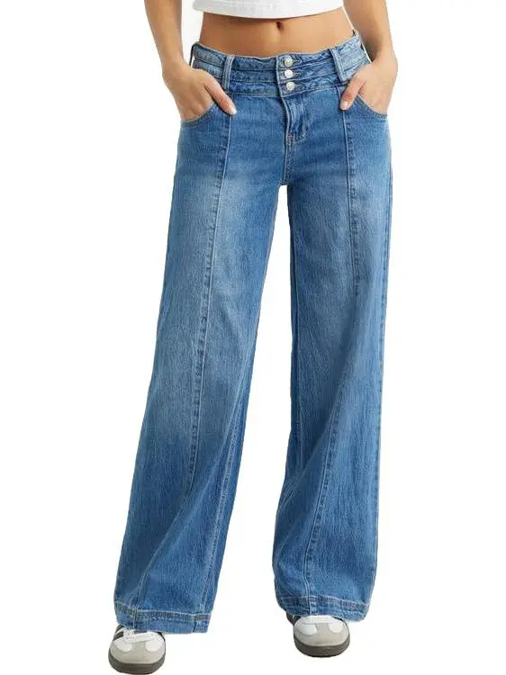 YMI Bella Wide Leg Triple Waist Jeans - Medium Blue