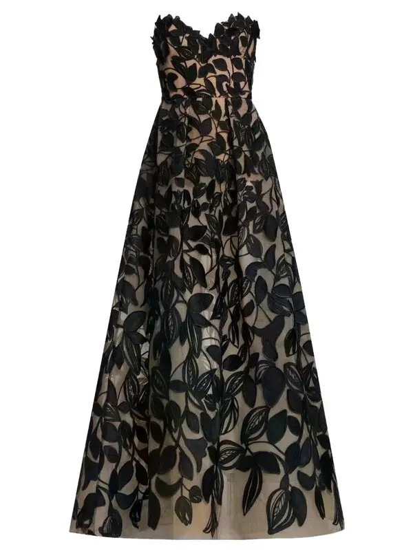Elie Saab Embroidered Tulle Evening Dress - Black