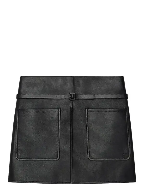 COURREGES Belted Patch-pocket Leather Mini Skirt - Black