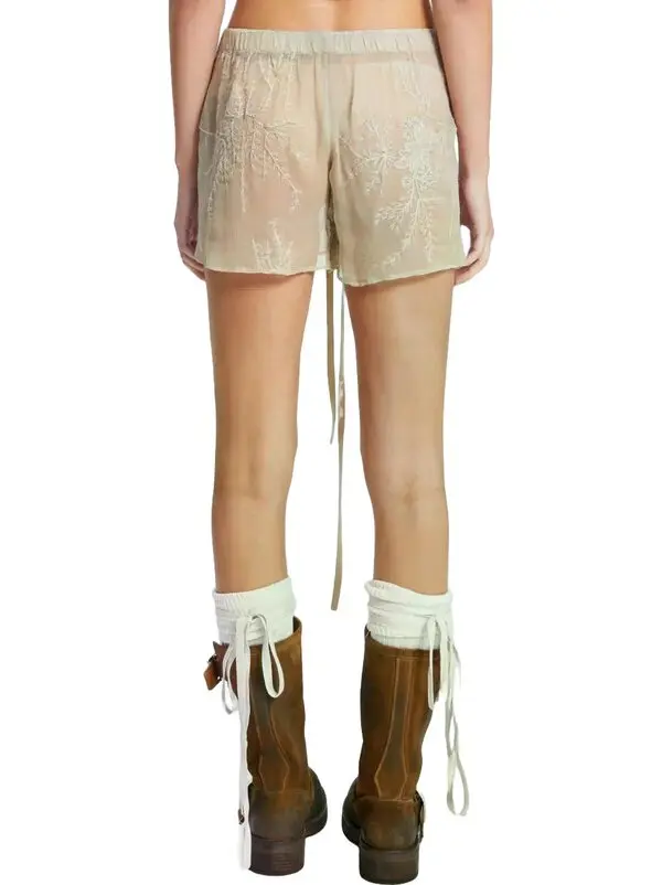 ANN DEMEULEMEESTER Nisa Embroidered Silk-voile Shorts - Neutrals