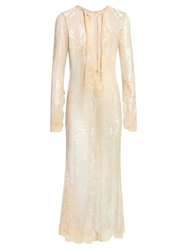 Elie Saab Sequin-embellished Lace-trim Midi Dress - Neutrals