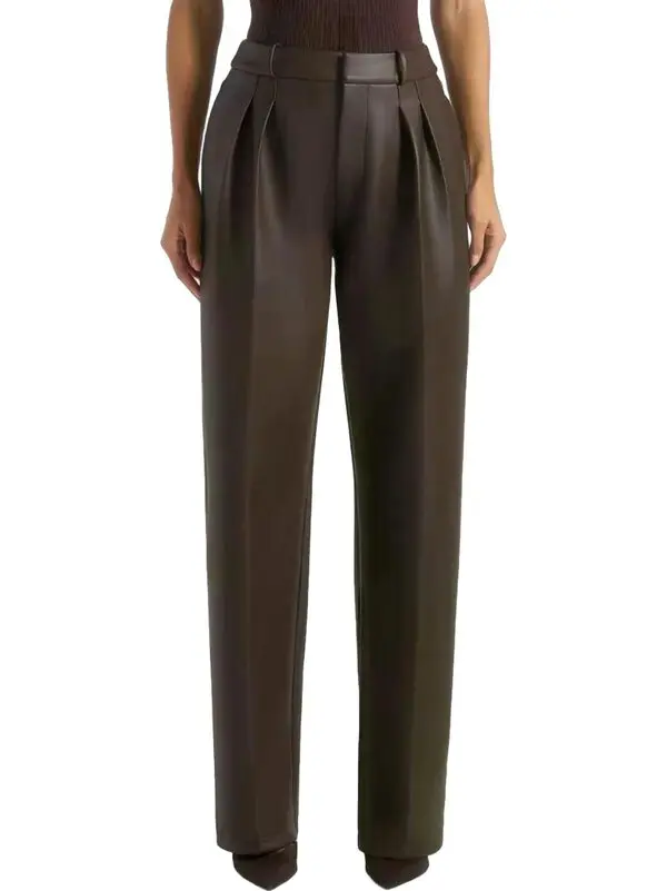 Manière De Voir Pleated Faux-leather Trousers - Brown