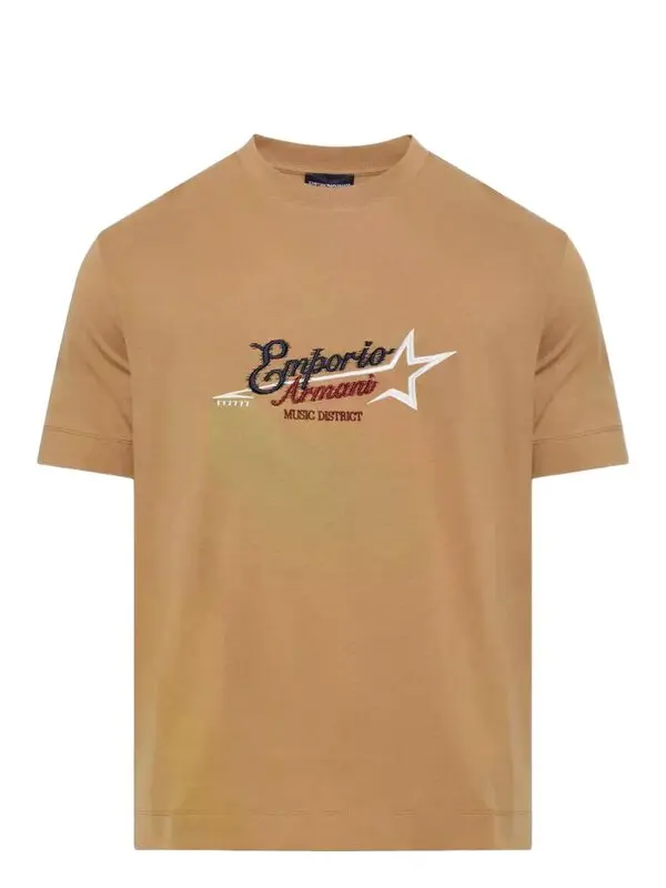 Emporio Armani Logo-embroidered T-shirt - Neutrals