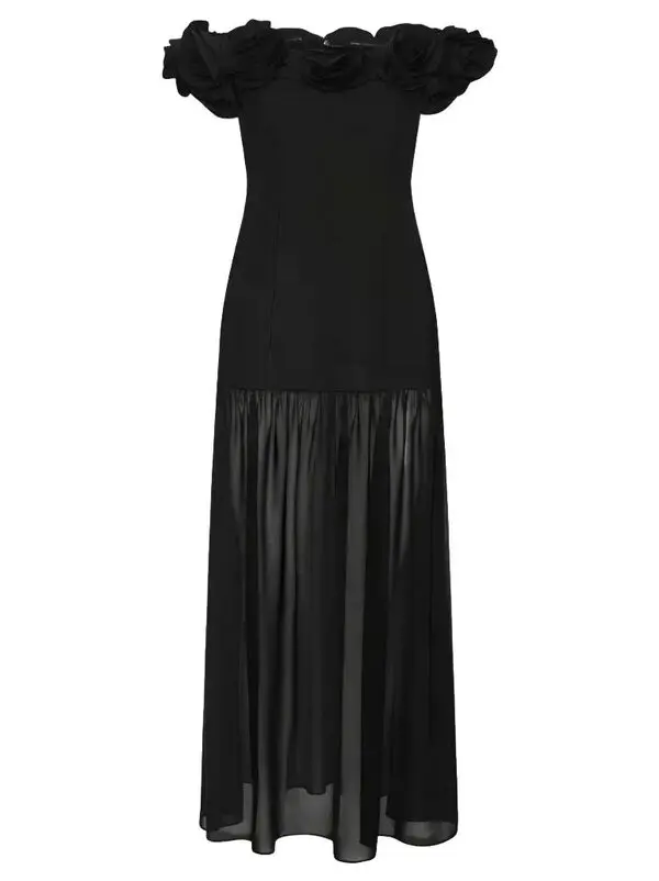 ROTATE BY BIRGER CHRISTENSEN Floral Appliqué Off-shoulder Maxi Dress - Black