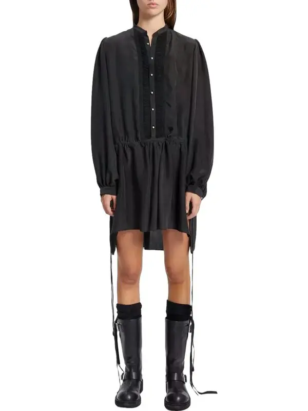 ANN DEMEULEMEESTER Ruffled Silk Mini Dress - Black