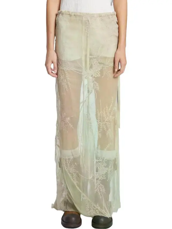 ANN DEMEULEMEESTER Embroidered Silk-voile Maxi Skirt - Neutrals