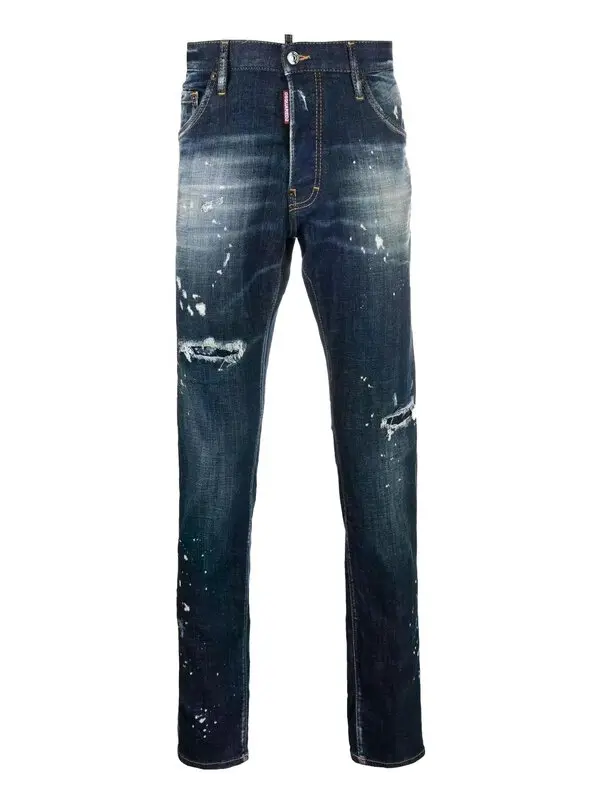 Dsquared2 Distressed Effect Straight Leg Jeans - Blue