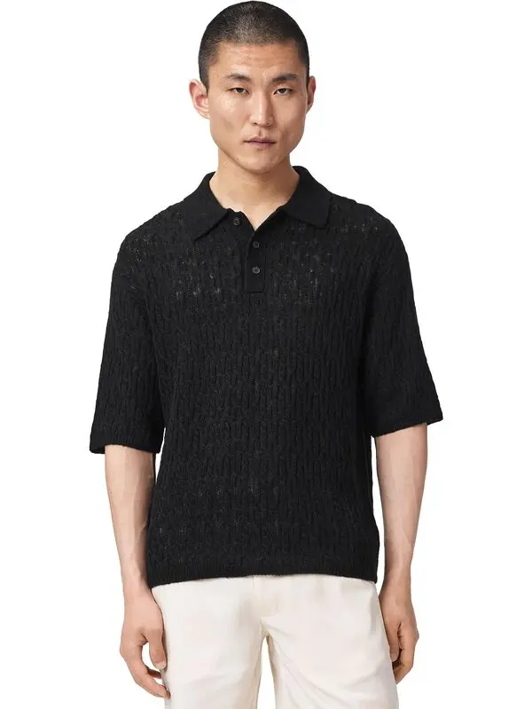 ALLSAINTS Cyclone Short Sleeve Cable Polo - Black