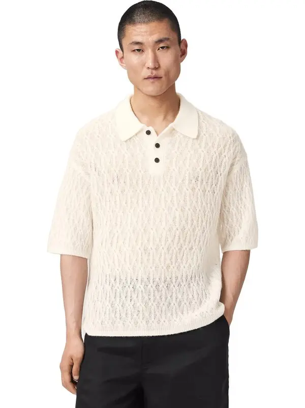 ALLSAINTS Cyclone Short Sleeve Cable Polo - White