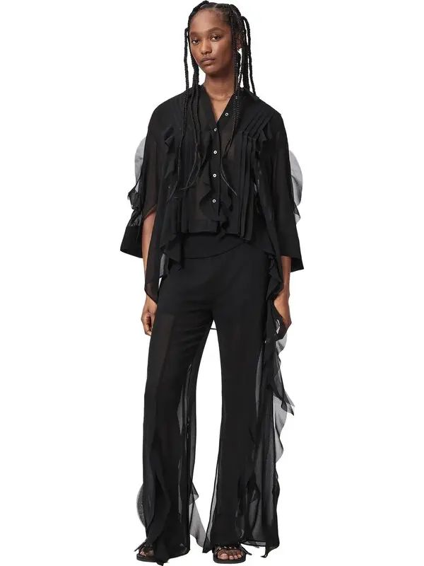 ALLSAINTS Minna Flared Frill Detail Pants - Black
