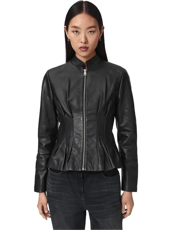 ALLSAINTS Leather Pleated Jacket - Black