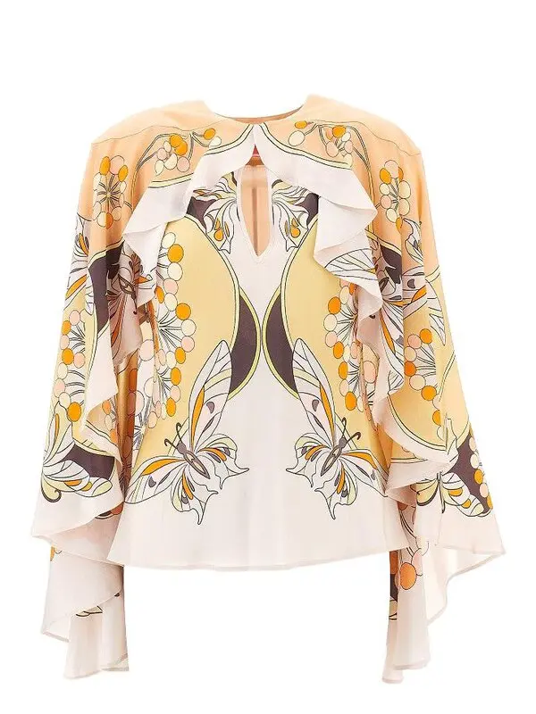 La DoubleJ Sleeveless Silk Crepe De Chine Top With Integrated Cape - Multicolor