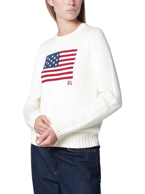 Polo Ralph Lauren Cotton Sweater With Flag Motif - Beige