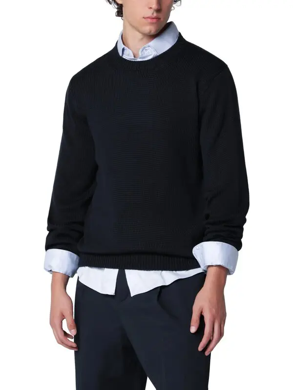 ROBERTO COLLINA Navy Wool Crew-neck Sweater - Blue