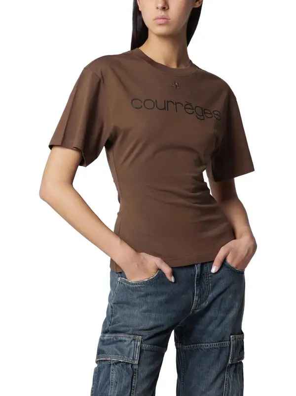 COURREGES Fitted Waist Cotton T-shirt With Logo - Brown