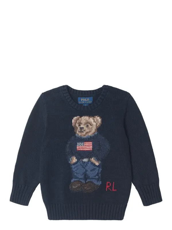 Polo Ralph Lauren Navy Cotton Sweater With Polo Bear Intarsia - Blue