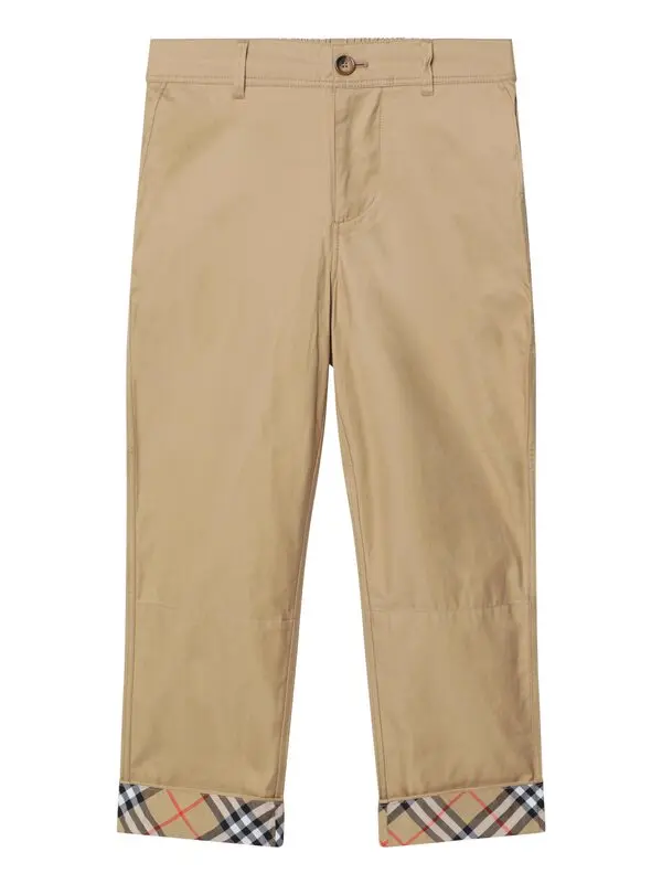 Burberry Cuffed Trousers With Check Motif - Beige