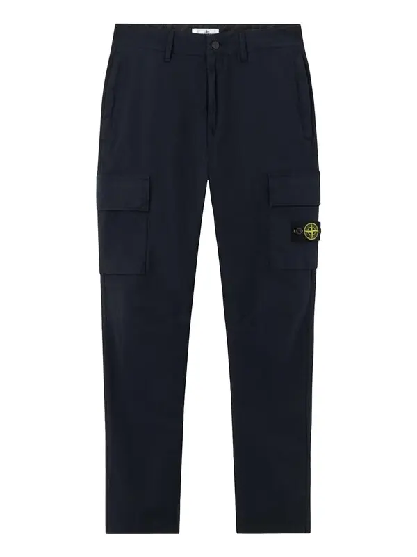 Stone Island Navy Cotton Trousers With Compass Logo - Blue