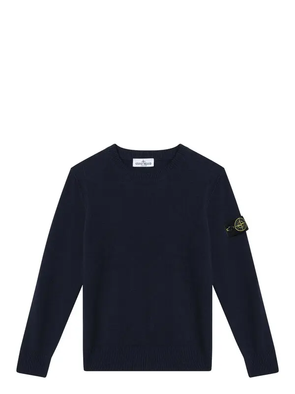 Stone Island Navy Ribbed Virgin Wool Sweater - Blue