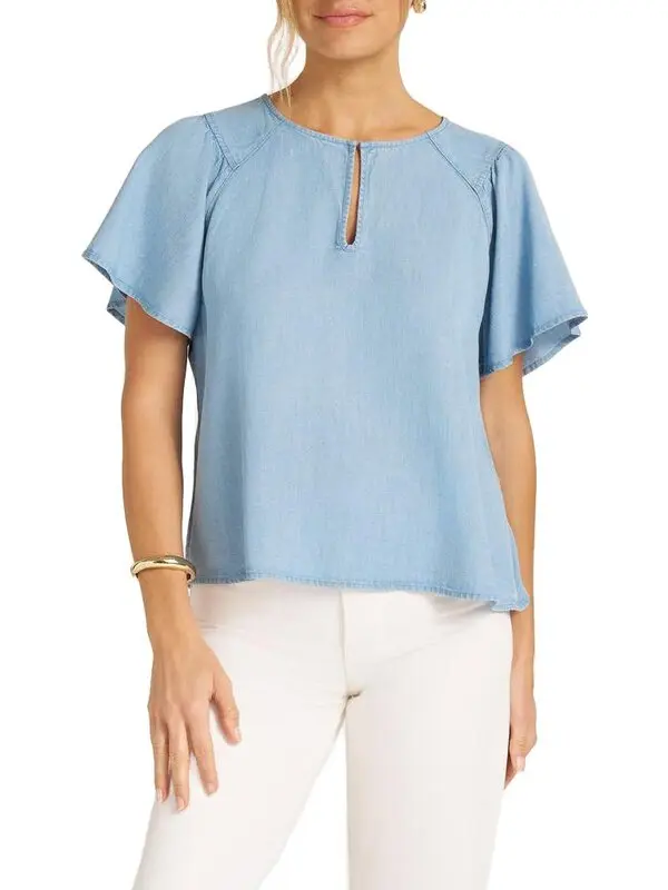 Matty M. Hayden Flutter Sleeve Top - Chambray
