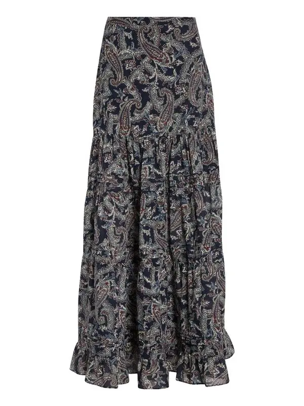 Veronica Beard Heatheralyn Paisley Tiered Cotton Skirt - Navy Multi