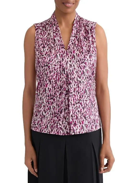 KASPER Sleeveless Printed V-neck Top - Cerise Multi