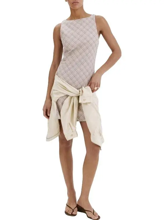 Mango Plaid Open Back Minidress - Ecru