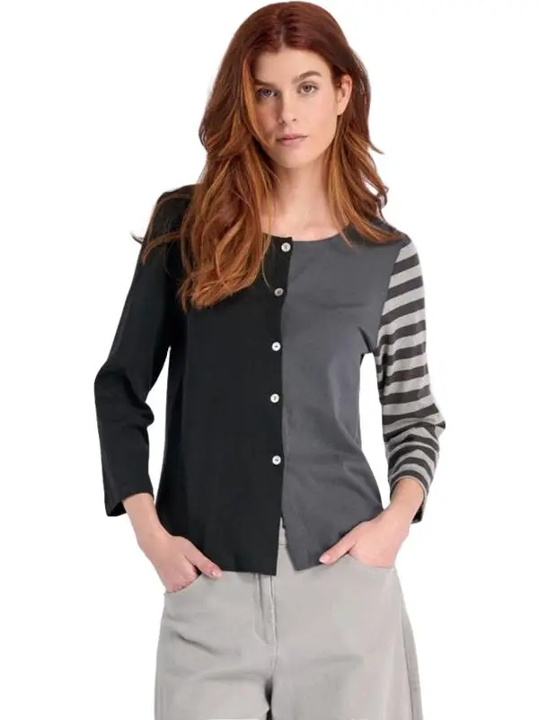 Alembika Colorblock Cardigan With Crew Neck And Shell Buttons - Mix
