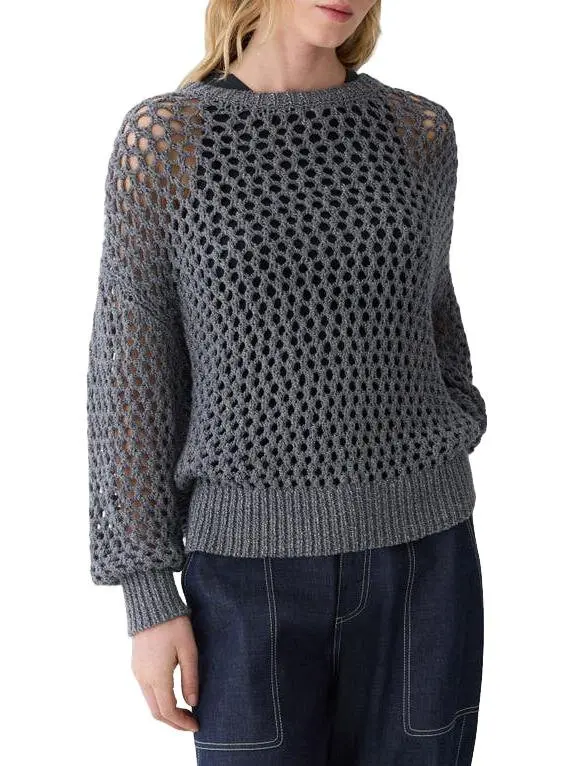 Lafayette 148 New York Hand-knit Cotton Open Stitch Sweater - Denim Multi