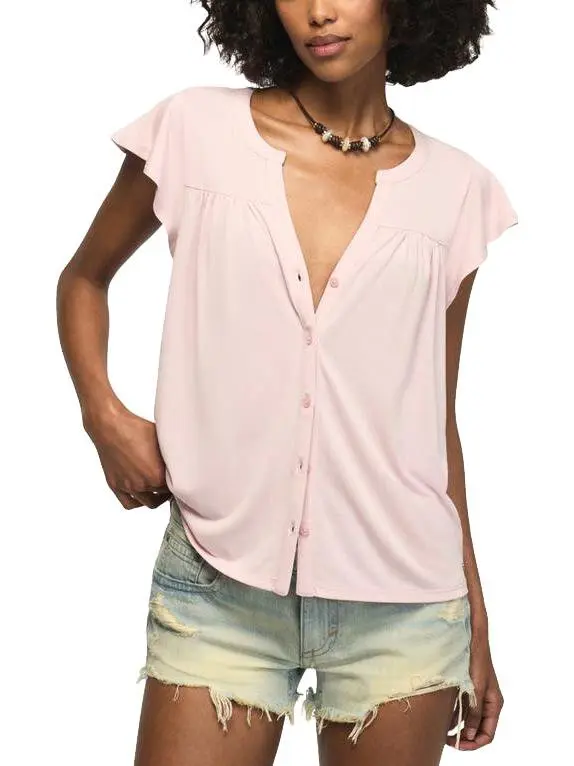 Lucky Brand Sandwash Relaxed Fit Button-up Top - Shell Pink